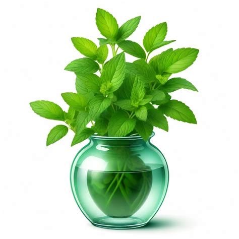 Mint In Vase Vector Set White Background Isolated A High Premium Ai