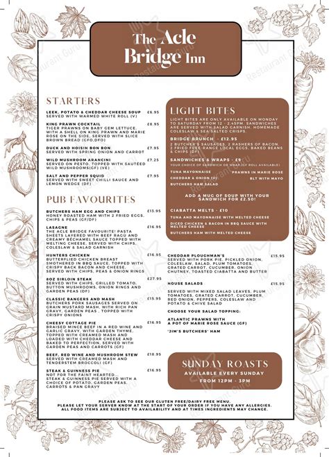 Menu At Acle Bridge Inn Pub And Bar Acle