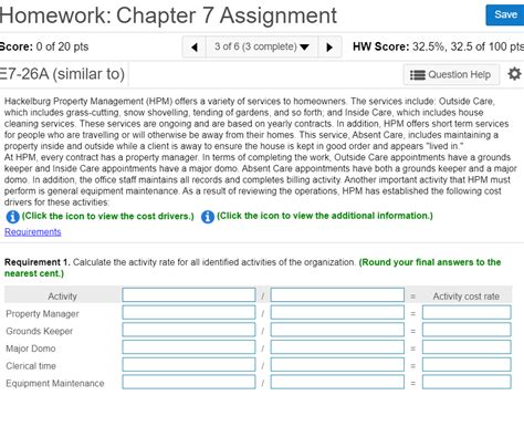 Question Save Homework Chapter 7 Assignment Score