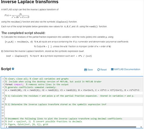 A MATLAB Script Can Find The Inverse Laplace Chegg