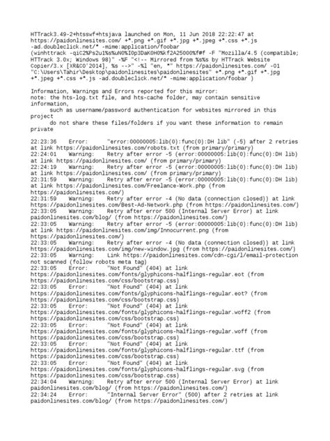 Httrack Website Copier Report Detailing Errors And Warnings Encountered During The Mirroring Of