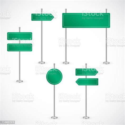 녹색도로 표지판 흰색 절연 벡터를 설정 합니다 광고 공지사항을 위한 공간을 복사 합니다 아메리칸 하이웨이 방향 화살표 또는 목적지 표지판 일반적인 금속 플레이트 정보 프레임