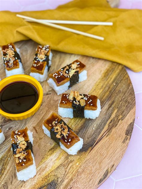 Super delicious tofu nigiri with garlic soy sauce
