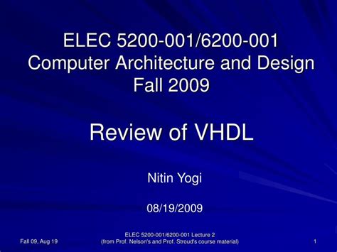 Ppt Elec 5200 0016200 001 Computer Architecture And Design Fall 2009