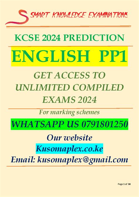 Kcse 2024 English Pp1 Leakeges And Prediction Page 1 Of 38 Kcse 2024