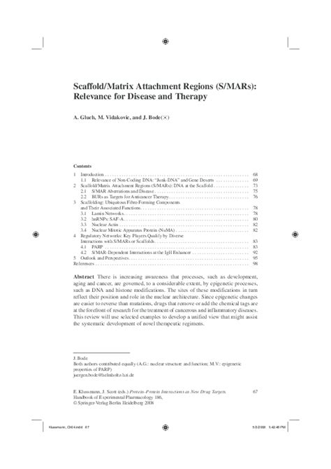 Pdf Scaffoldmatrix Attachment Regions Smars Relevance For Disease And Therapy Pdf Scaffoldmatrix Attachment Regions Smars Relevance For Disease And Therapy