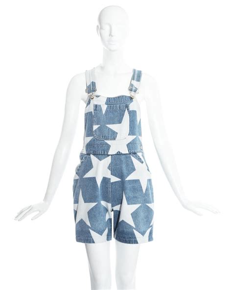 Vivienne Westwood Blue Denim Star Print Mini Crini Dungarees Ss 1985