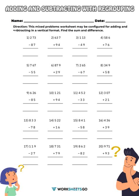 adding and subtracting with regrouping worksheet worksheetsgo