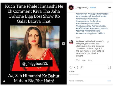 Bigg Boss 13 Himanshi Khuranas Comment Making Allegations On Bigg