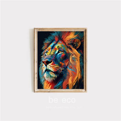 Majestic Lion Wall Art Colorful Close Up Printable Digital Download