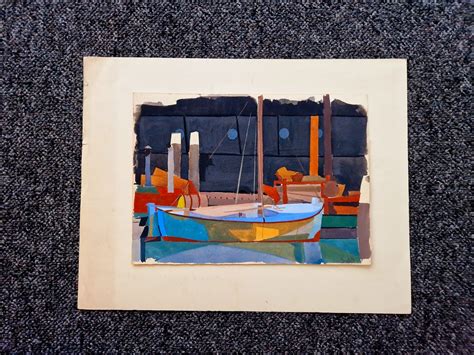 Siep Van Den Berg Figuratieve Jaren 50 Gouache Haven Met Boten Bij
