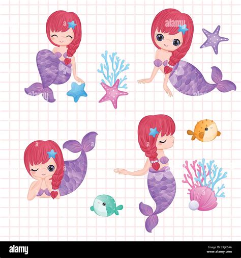 Vector Cute Mermaid Sticker Vector Illustration Stock Vector Image
