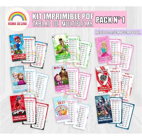 Kit Imprimible Tablas Multiplicar X Tematicas Pdf En Venta En General