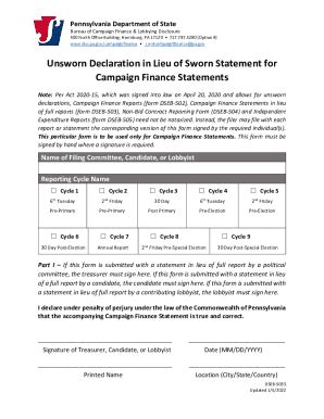 Fillable Online Unsworn Declaration In Lieu Of Sworn Statement For Campaign Finance Statements