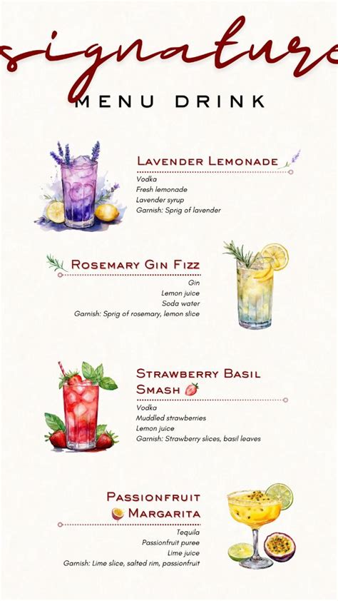 Elegant Wedding Drink Menu Template For Canva Digital Aura Design In
