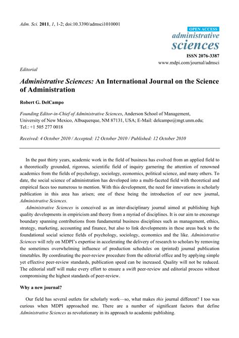 Pdf Administrative Sciences An International Journal On The Science