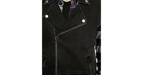 Asos Sleeveless Denim Biker Jacket In Black For Men Lyst