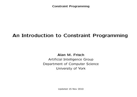 Constarint Programming Lecture Notes Computer Science 1 Docsity