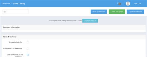 Store Configuration Options Support PHP Point Of Sale