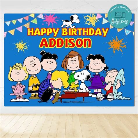 Snoopy Birthday Backdrop Digital File Template Diy Bobotemp