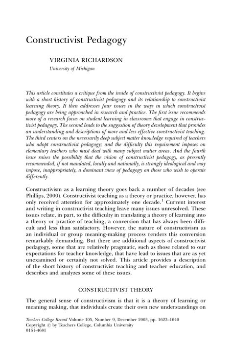 Pdf Constructivist Pedagogy