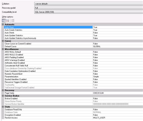 Create Database Options Sql Server