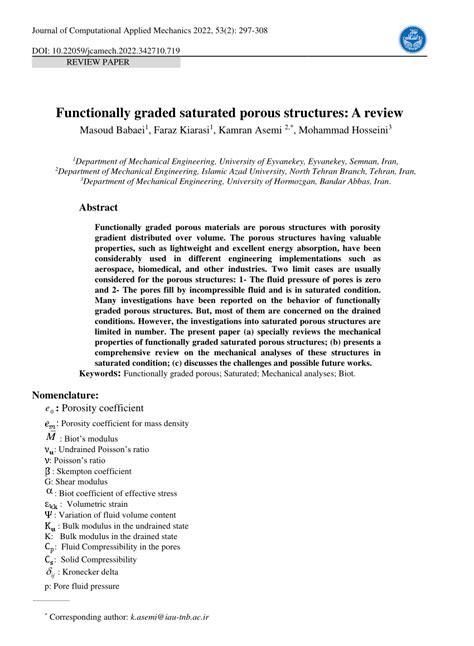 Pdf Functionally Graded Saturated Porous Structures A Review