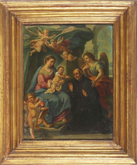 ARTISTA GENOVESE DEL XVII SECOLO Madonna Con Bambino E Angeli Olio Su