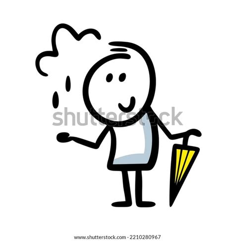 Sketch Doodle Man Rain Umbrella Clouds Stock Vector Royalty Free