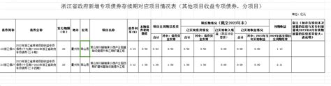 浙江省政府新增专项债券存续期对应项目情况表其他项目收益专项债券分项目