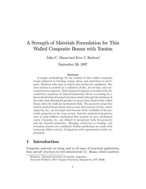 Pdf A Strength Of Materials Formulation For Thin Walled Composite