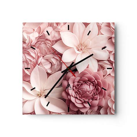 Zegar ścienny W różowych płatkach 30x30cm Kwiaty Pastelowe Jasne Kwadratowy zegar na