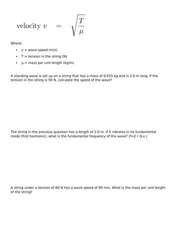 wave speed of a string teaching resources