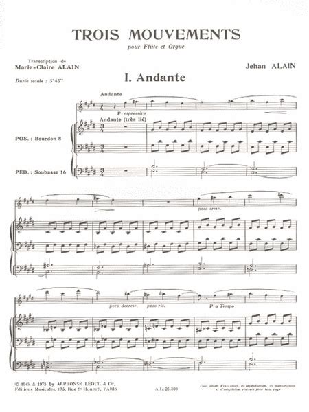 Trois Mouvements Flute And Organ Flute Solo Sheet Music Sheet