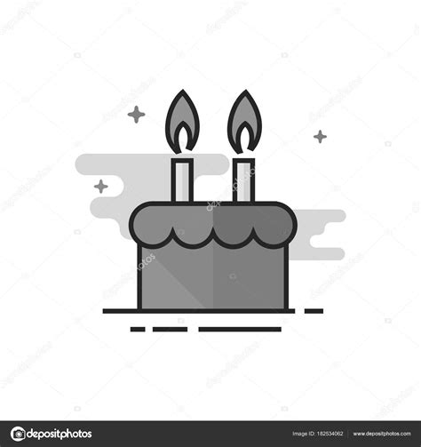 Birthday Cake Icon Flat Outlined Grayscale Style Vector Illustration