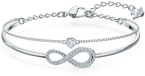 Swarovski Crystal Infinity Symbol Double Row Bangle Bracelet In Silver