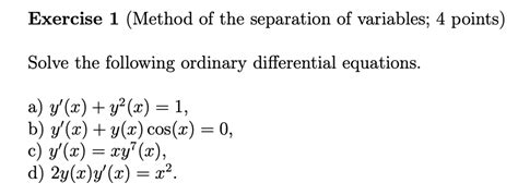 Solved Exercise Method Of The Separation Of Variables Chegg Com