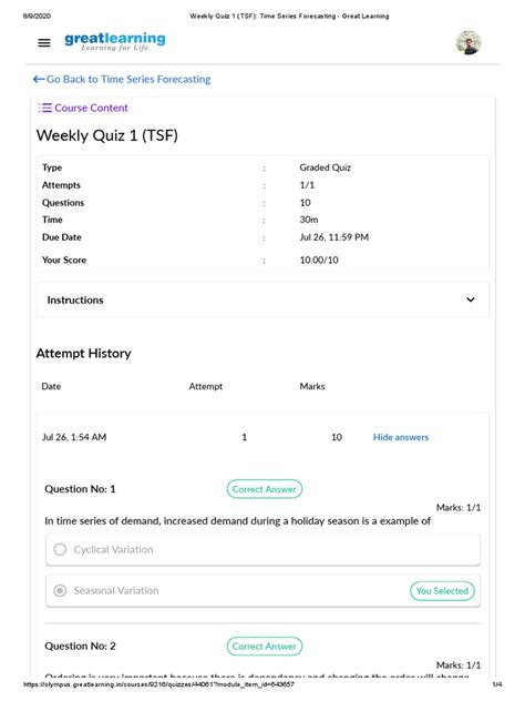 Weekly Quiz 1 Tsf Time Series Forecasting Great Learning Pdf Pdf