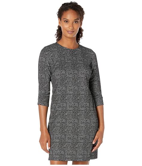 Calvin Klein Synthetic Plaid Sheath Dress With Ruched Detail Sleeve In