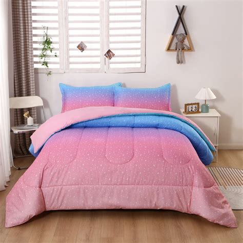 Urbonur Girls Comforter Set Full Size Gradient Glitter Purple Orange