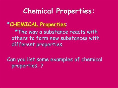 Chemical Properties Examples List