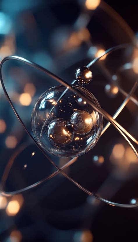 Close Up Artistic Representation Of An Atom Highlighting Nucleus And Rotating Electrons
