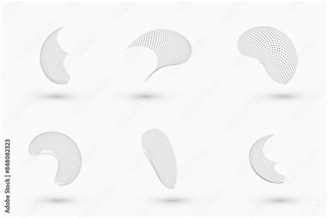 Set Of Dotted Curved Abstract Shapes Dotted Pattern In Halftone Theme