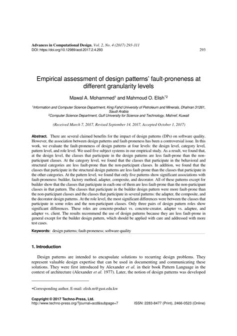 Pdf Empirical Assessment Of Design Patterns Fault Proneness At Different Granularity Levels