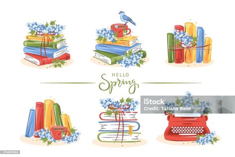 Set Books Spring 025向量圖形及更多圖書館圖片 圖書館 溫馨 傳統節日 Istock