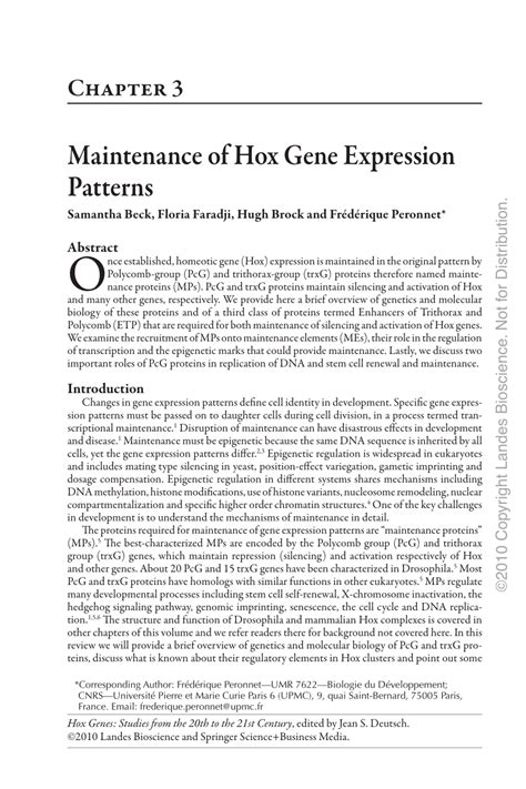 Pdf Maintenance Of Hox Gene Expression Patterns