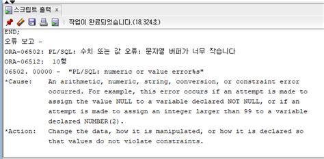 SQL err ORA 06502 PL SQL 수치 또는 값 오류 문자열 버퍼가 너무 작습니다
