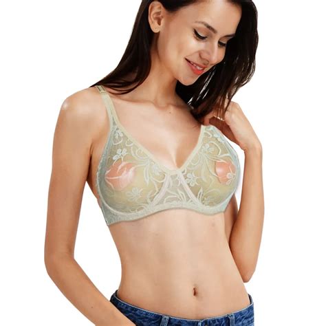 948에서 섹시한 여성 자수 레이스 쉬어 브라 Bralette Unpadded 섹시한 란제리 플러스 사이즈 플 런지 시스루 브래지어 Bh 30 42 A B C D 컵