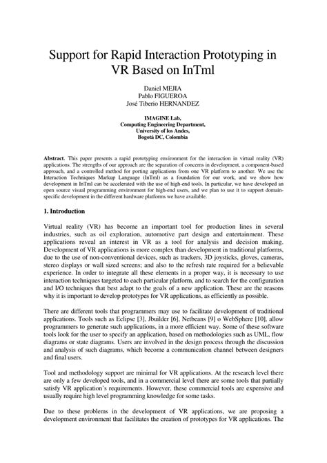 Pdf Interactive Support For Vr Rapid Prototyping Based On Intml