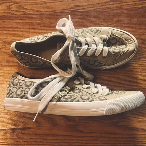 G By Guess Shoes 33 G By Guess Tan White Sneakers With Gold